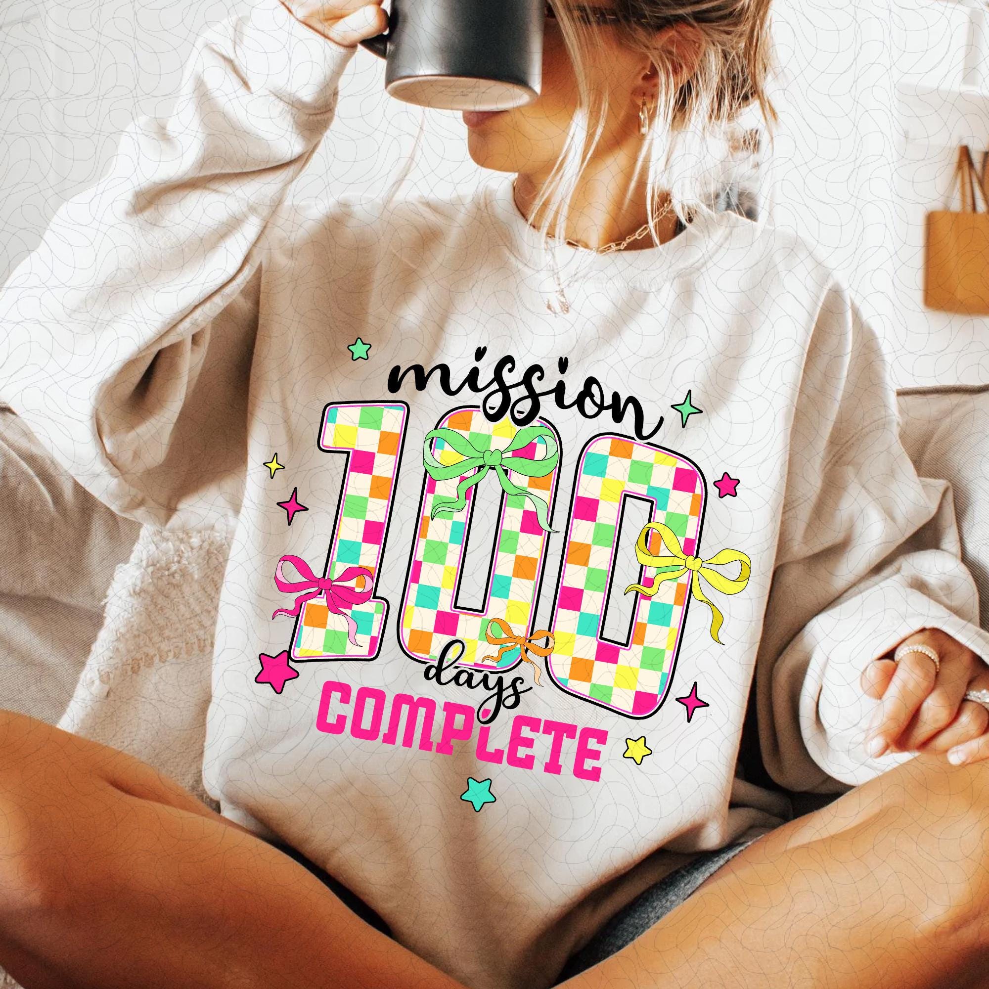 Mission 100 Days Complete Png, 100 Days of School Png, Colorful ...