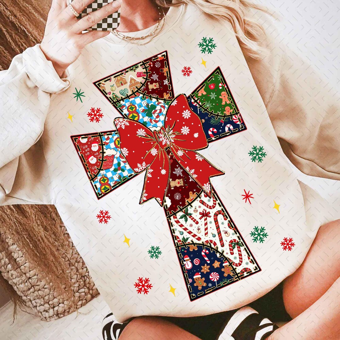 Patchwork Christmas Cross Png, Christian Christmas Coquette Png ...