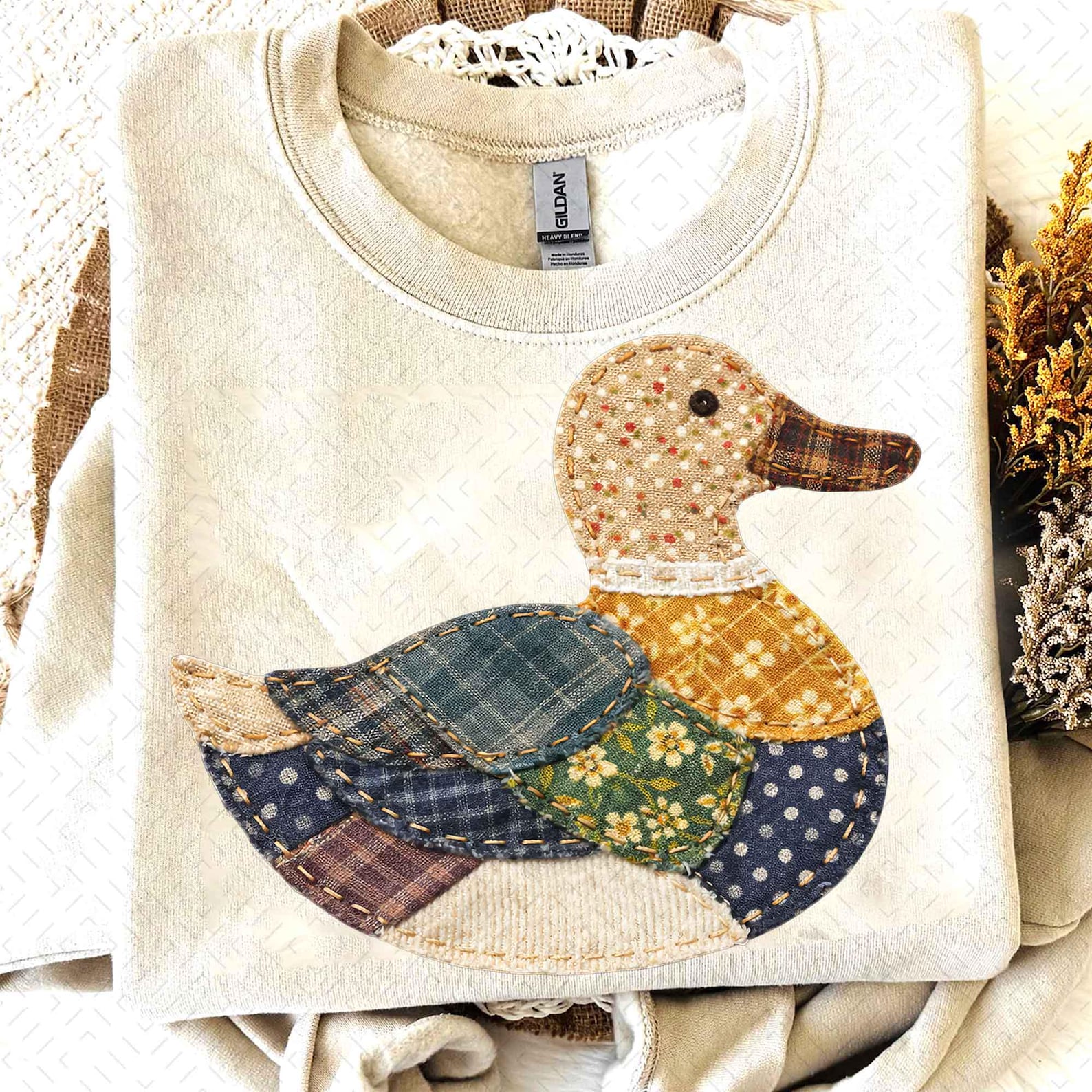 Patchwork Mallard Duck PNG, Quilted Appliqué Mallard Design for Shirts ...