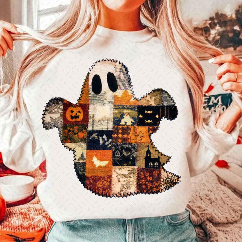 Patchwork Ghost PNG, Halloween Vintage Quilt Ghost Sublimation, Cozy ...