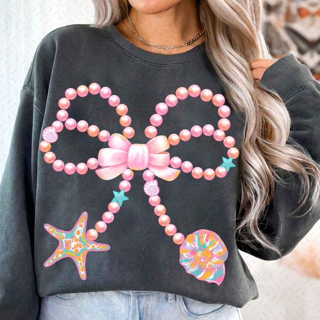 Coquette Clam Pearl Bow Png, Coastal Seashell Starfish PNG, Preppy ...