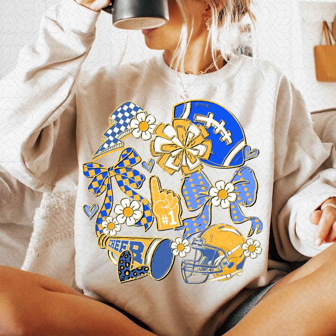 Cheer Coquette Png, Blue Gold Cheer Mom Shirt Design, Cheerleading Png ...