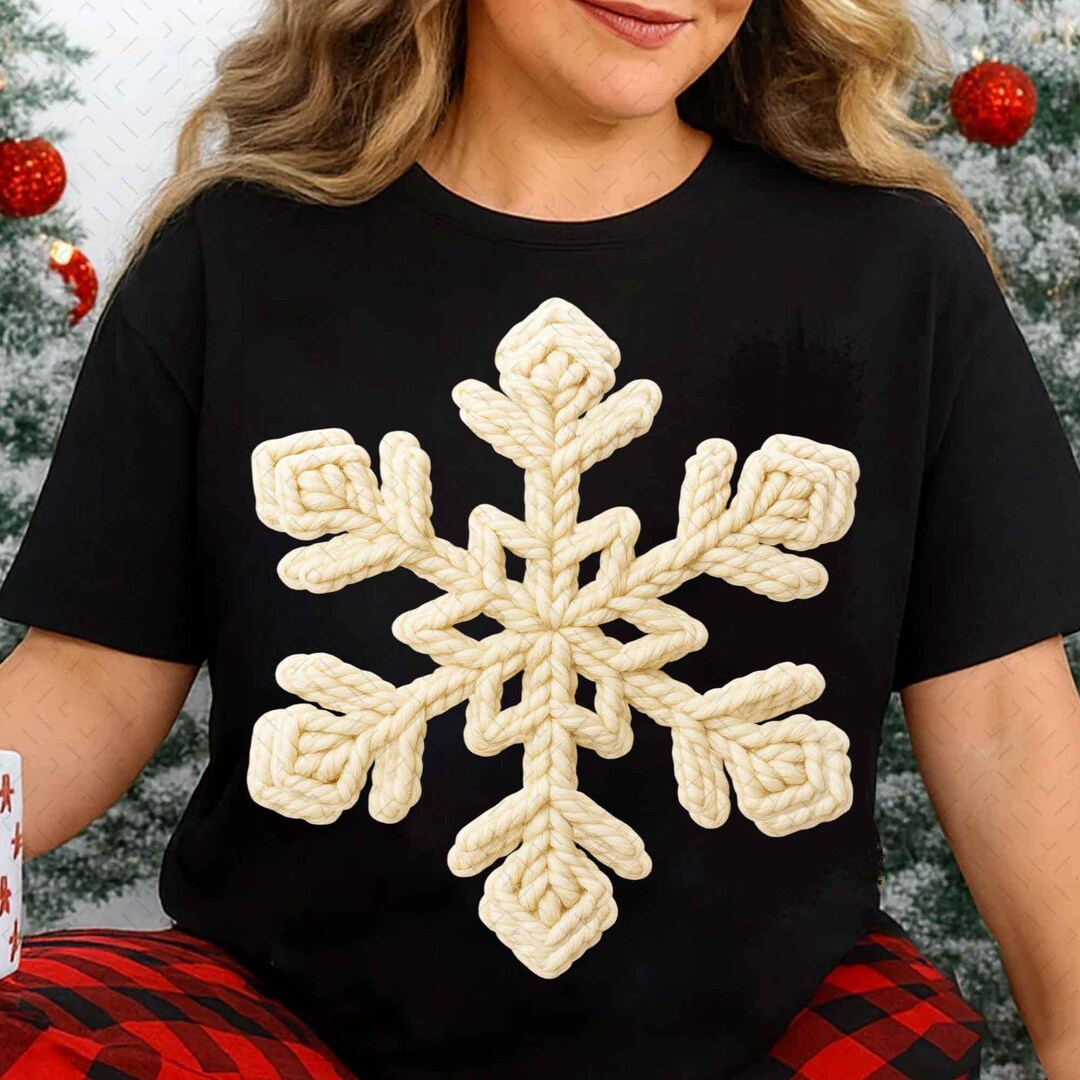 Chunky Yarn Snowflake PNG, Cozy Faux Yarn Winter PNG, Cream Knitted ...