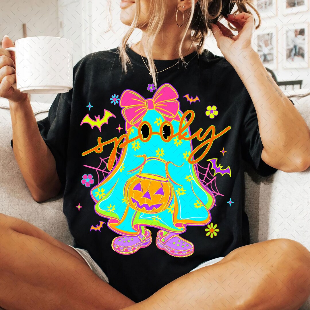 Spooky Halloween Ghost Neon Png, Cute Boo Ghost Floral Coquette Png ...