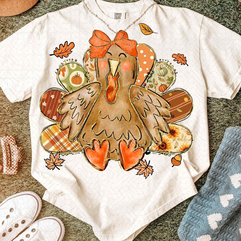 Girly Thanksgiving Turkey PNG, Floral Fall Patchwork Turkey Coquette ...