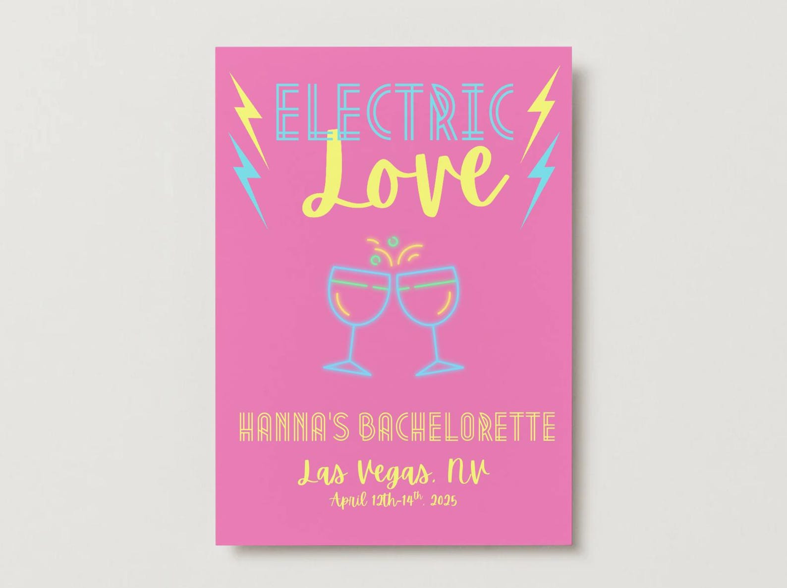 Electric Love Bachelorette Invite – Neon Canva Template Editable ...