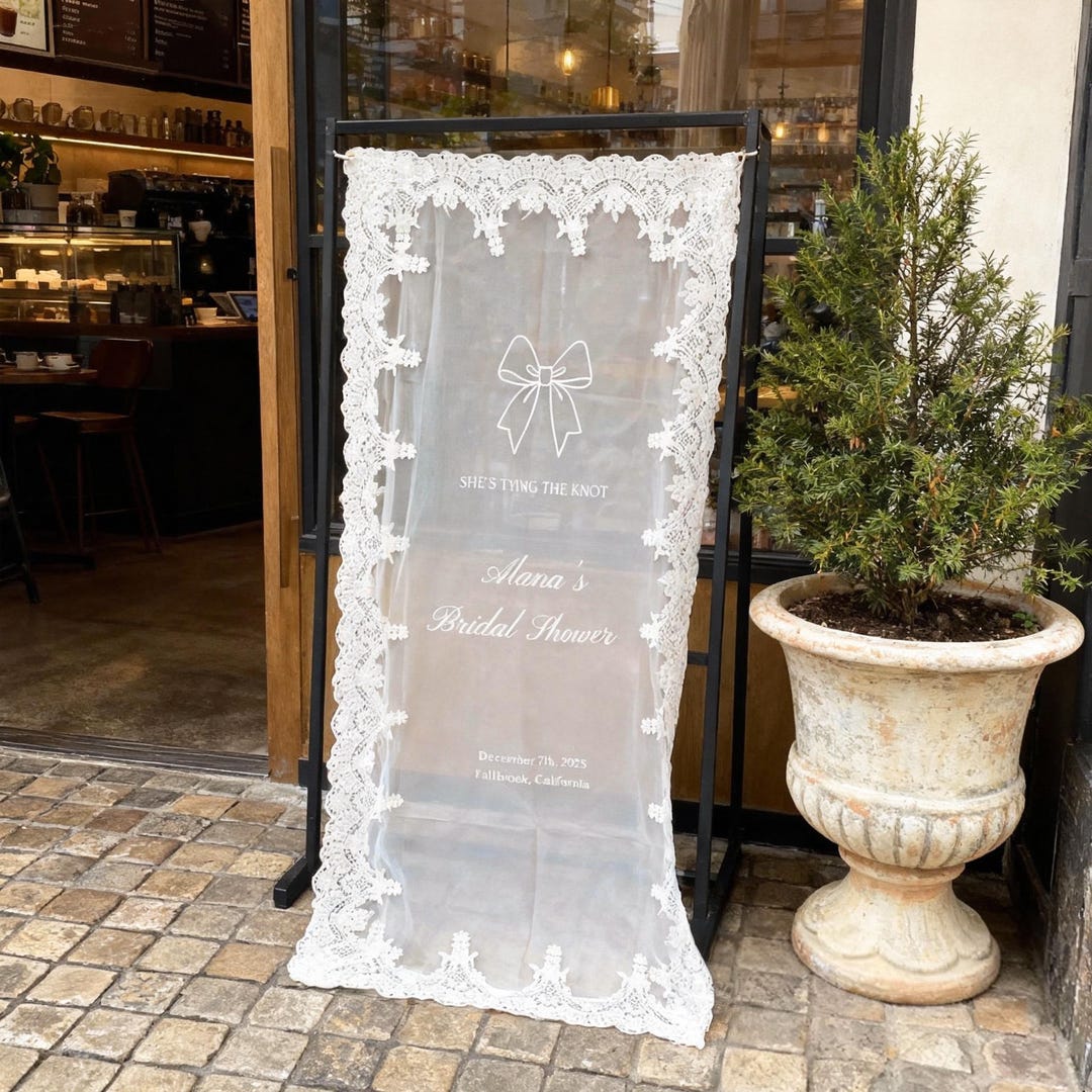 Modern Lace Bridal Shower Welcome Sign, Custom Lace Tulle Bridal Shower ...