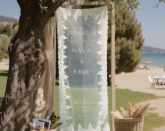 Wedding Fabric Welcome Sign, Modern Laced Sheer Wedding Welcome Sign ...