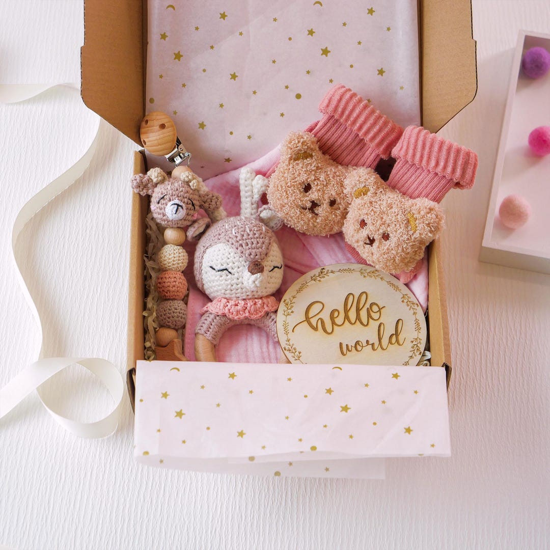 Custom Baby Rattle and Chain, Baby Gift Set, Newborn Gift Box ...