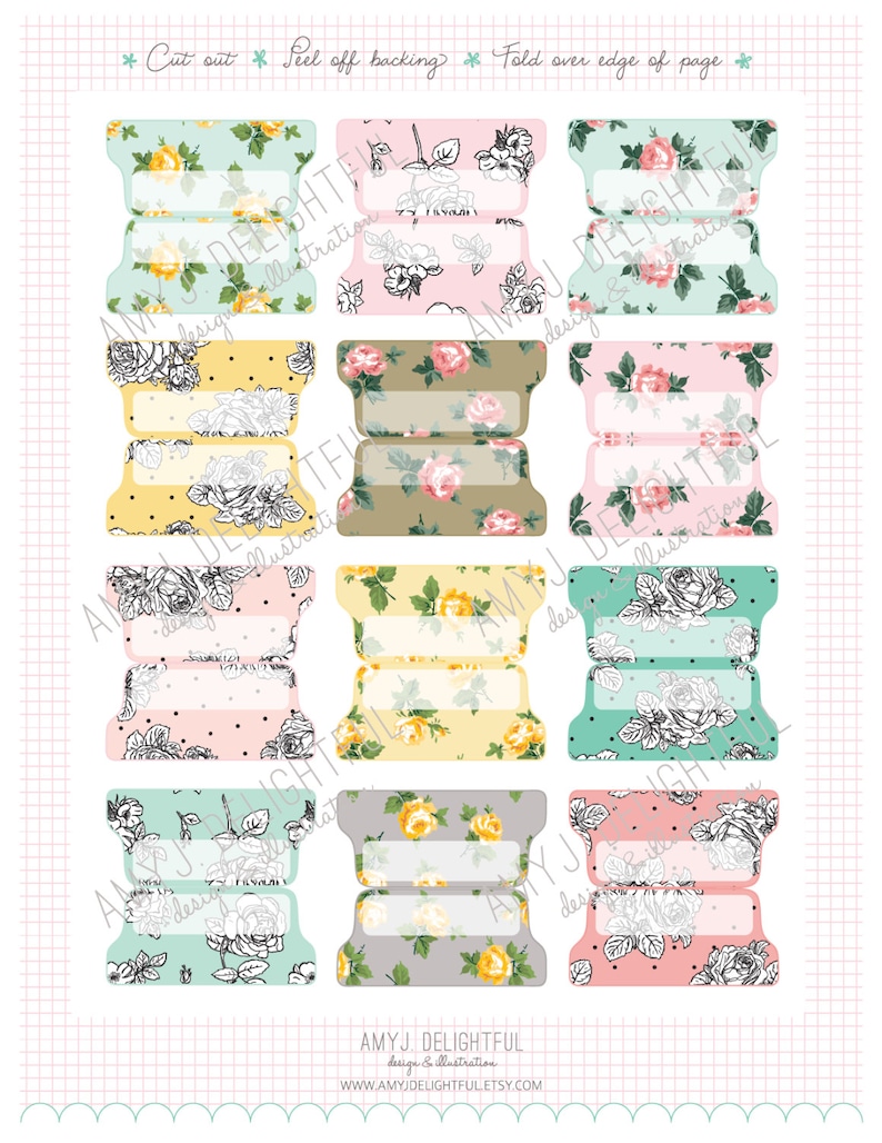 LARGE SIZE Printable Blank Floral Planner File Tabs Digital - Etsy