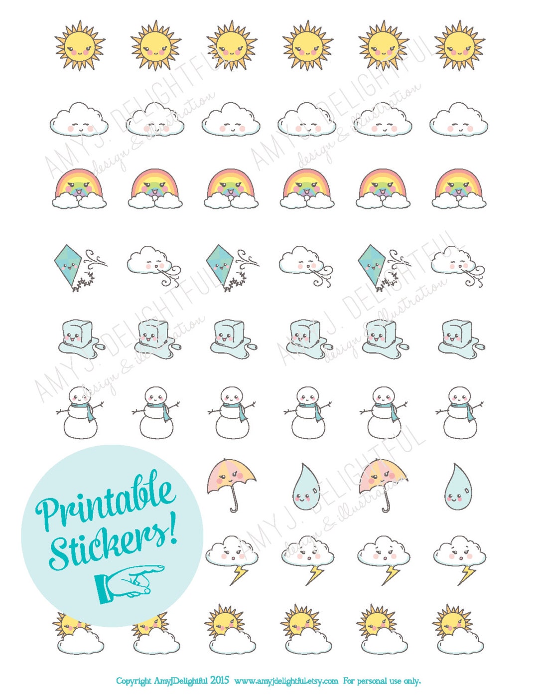 Printable WEATHER STICKERS - Digital File Instant Download- Planner ...