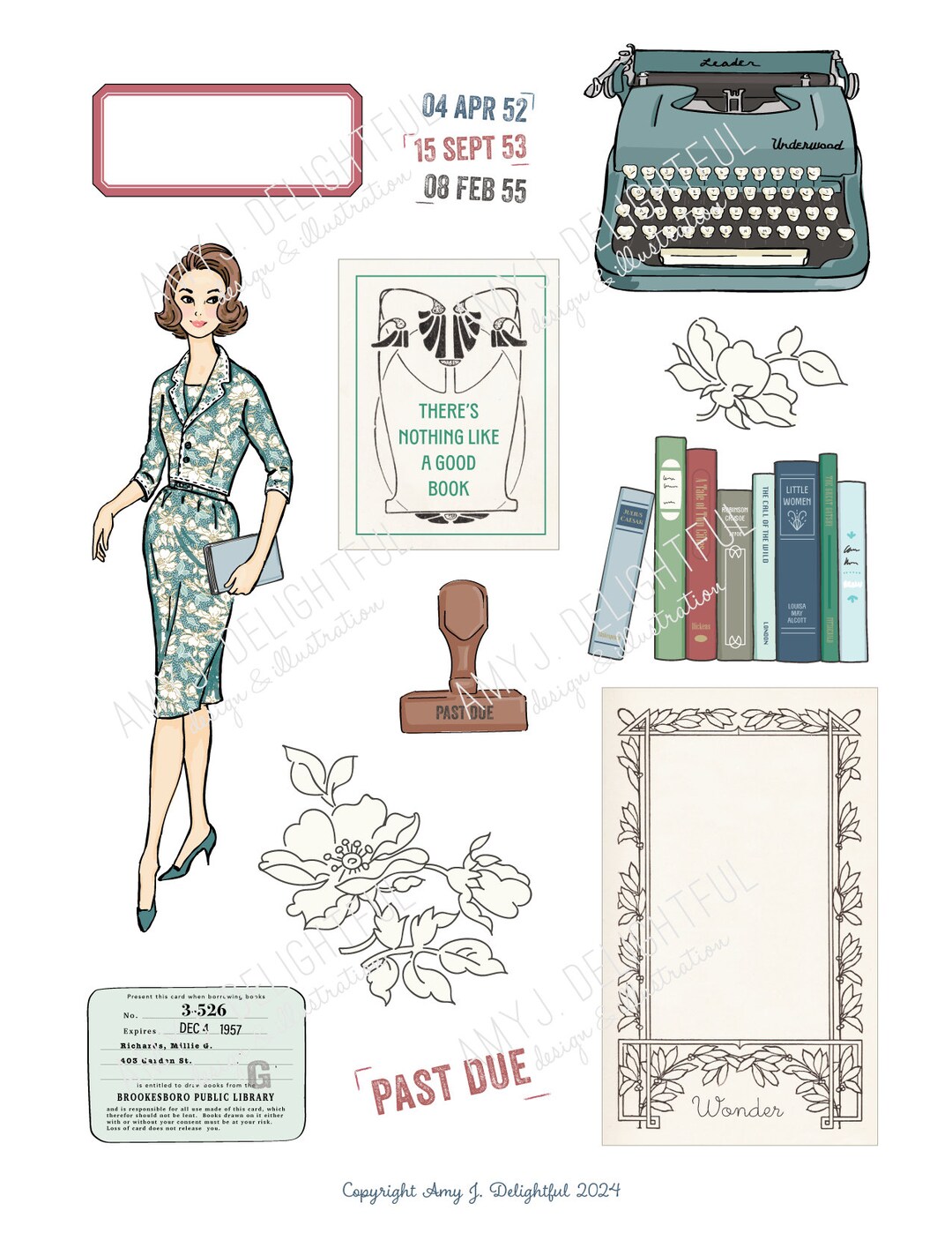 Printable VINTAGE LIBRARY Die Cuts!-digital File Instant Download ...