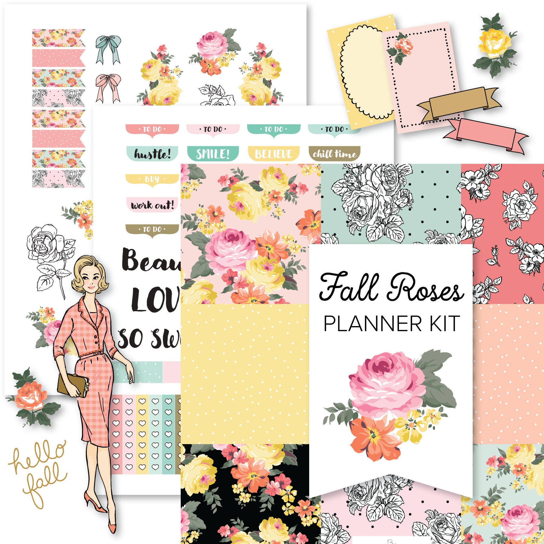 Printable Fall Roses Planner Kitdigital File Instant - Etsy