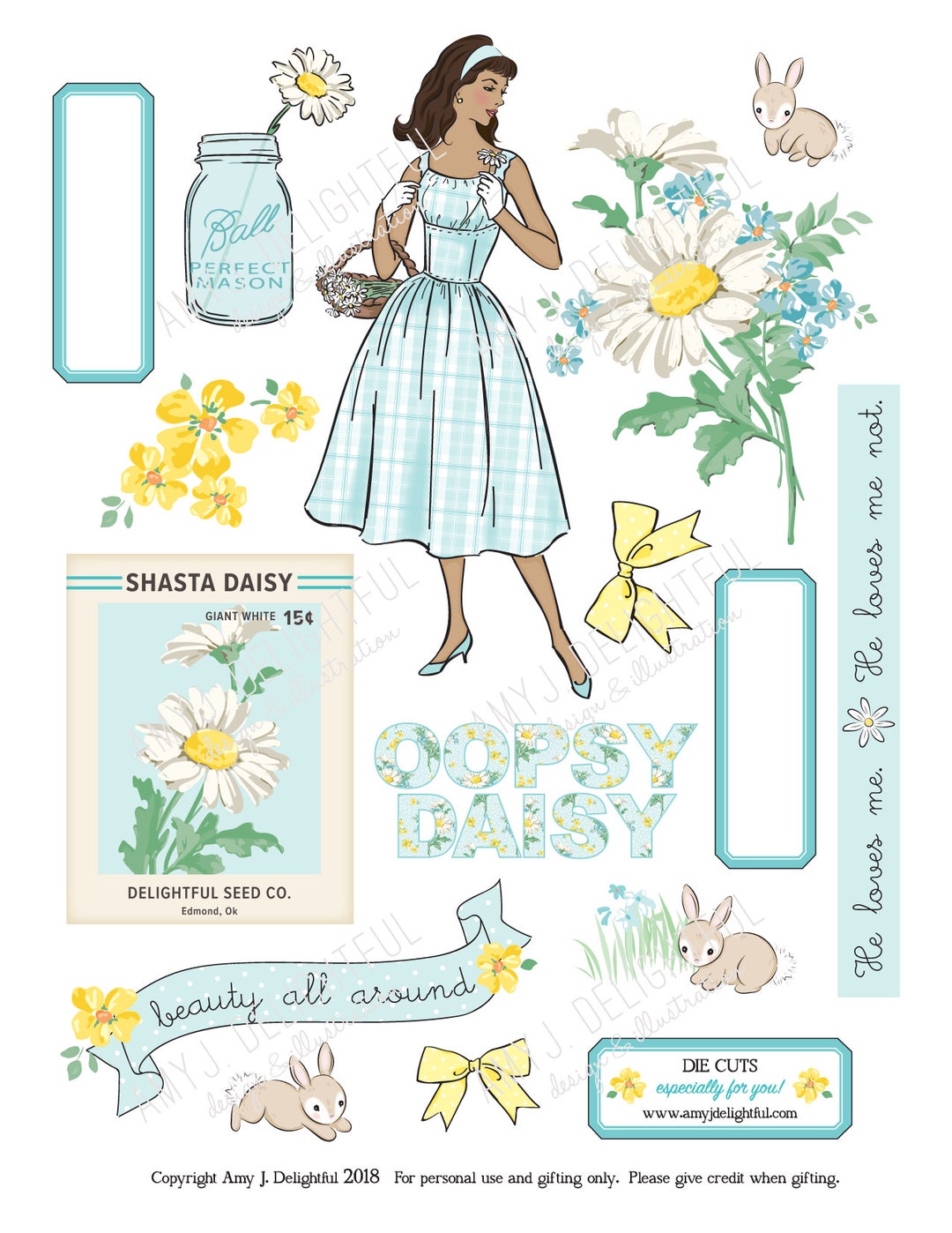 Printable DAISY Die Cuts! - Digital File Instant Download- Turquoise ...