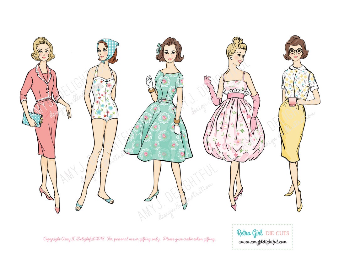 Printable RETRO GIRLS Sampler Set of Die Cuts! - Digital File Instant ...