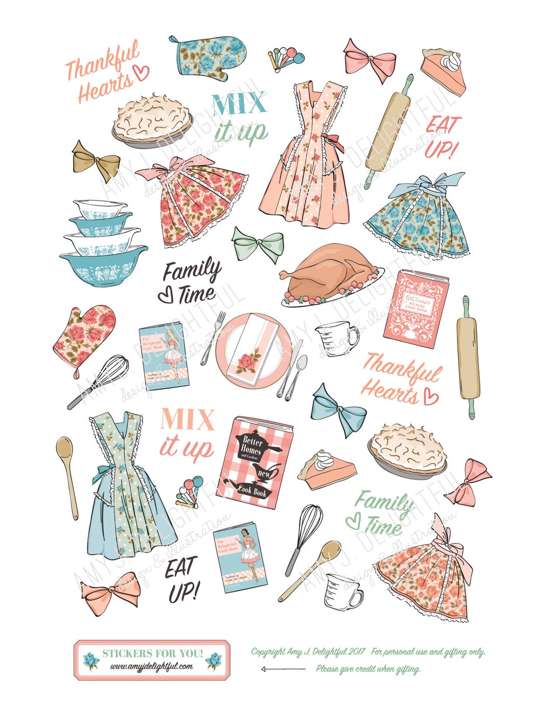 Printable Retro Hostess Planner Stickers digital File Instant Download ...