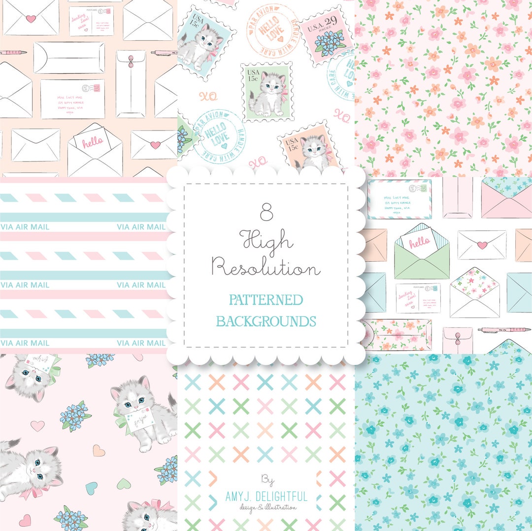 Kitten Mail PATTERNED BACKGROUND Set-instant Download-digital Papers ...