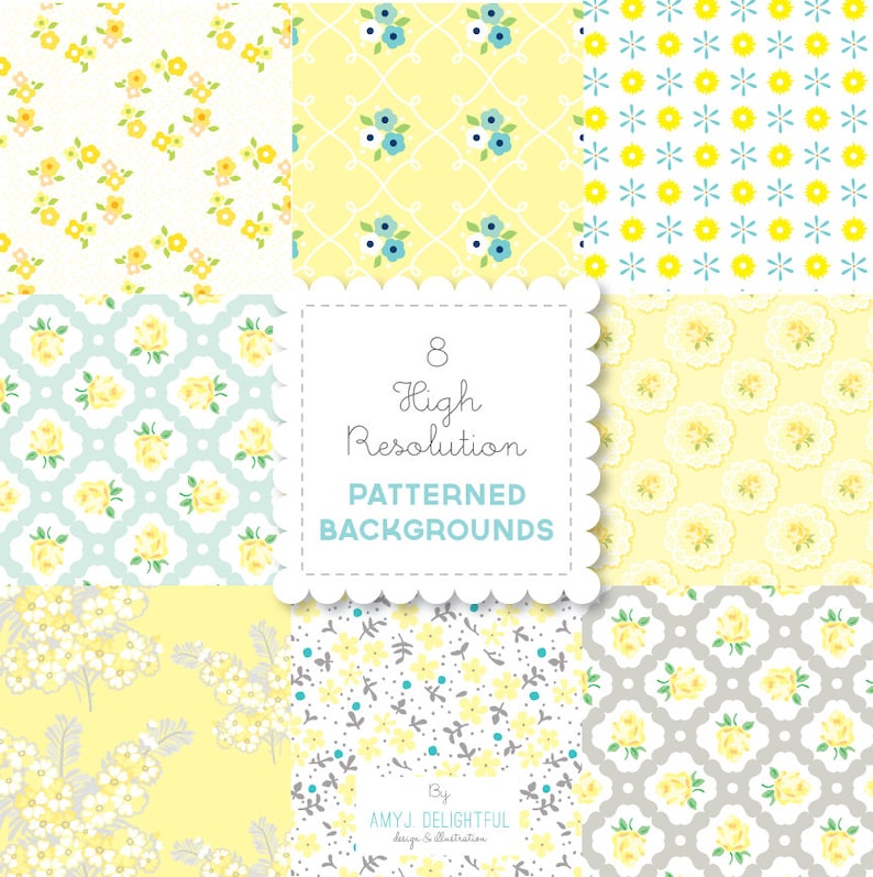 YELLOW Florals PATTERNED BACKGROUND Set in Bright Pastels for - Etsy