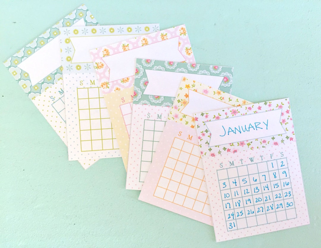 Printable MINI CALENDAR Journal Cards/inserts - Digital File Instant ...