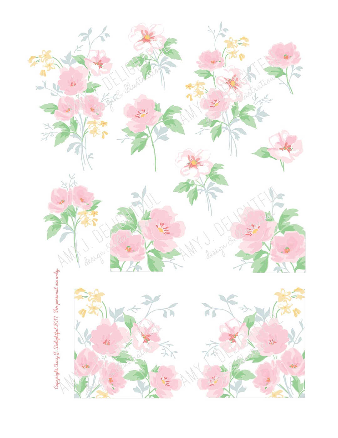 Printable Pastel Bouquet Stickers!-digital File Instant Download-corner ...