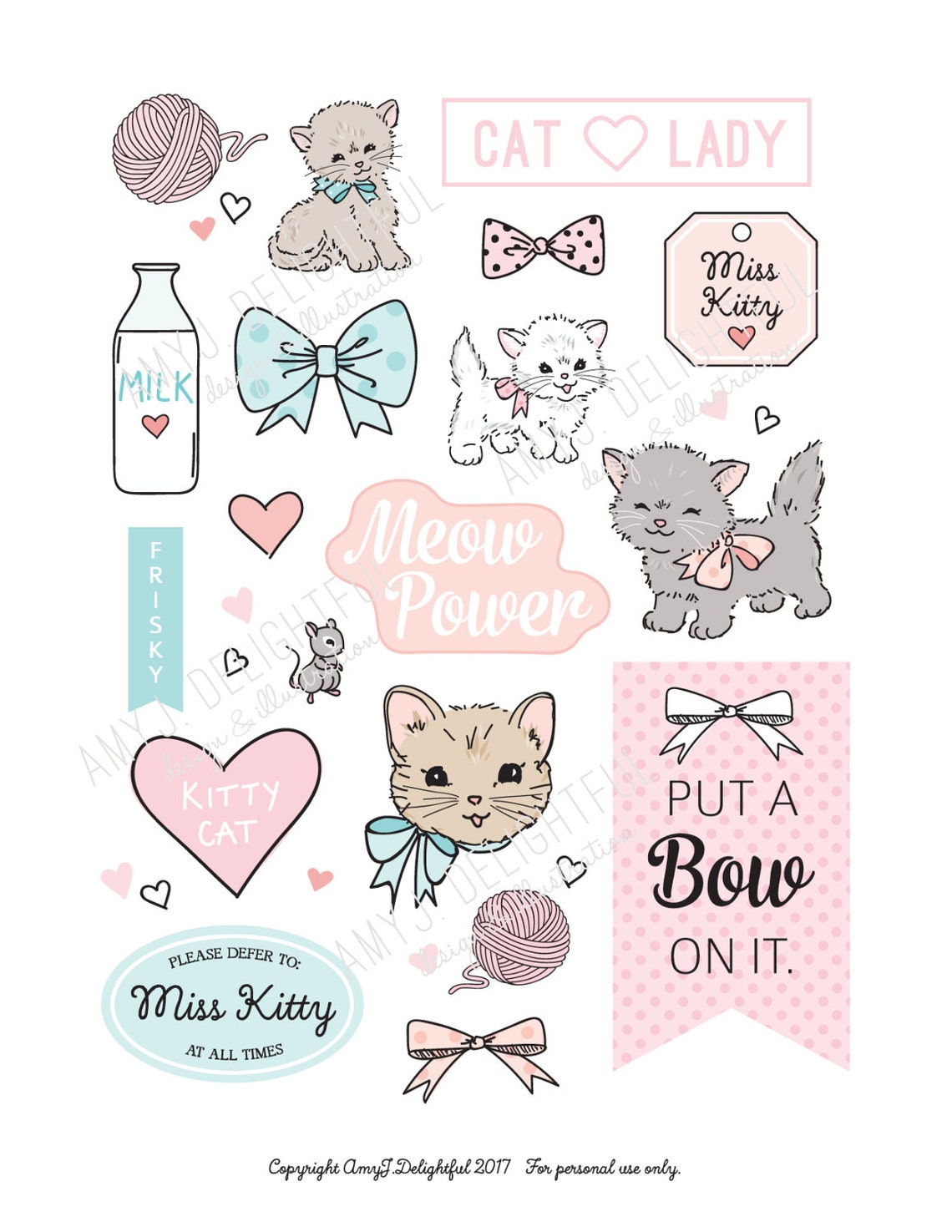 Printable KITTY CAT Die Cuts! - Digital File Instant Download- Happy ...