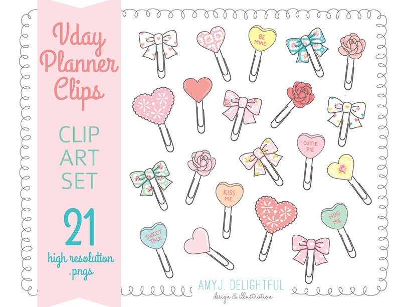 Valentines PLANNER CLIPS! Clip Art Set for Personal and Commercial Use ...