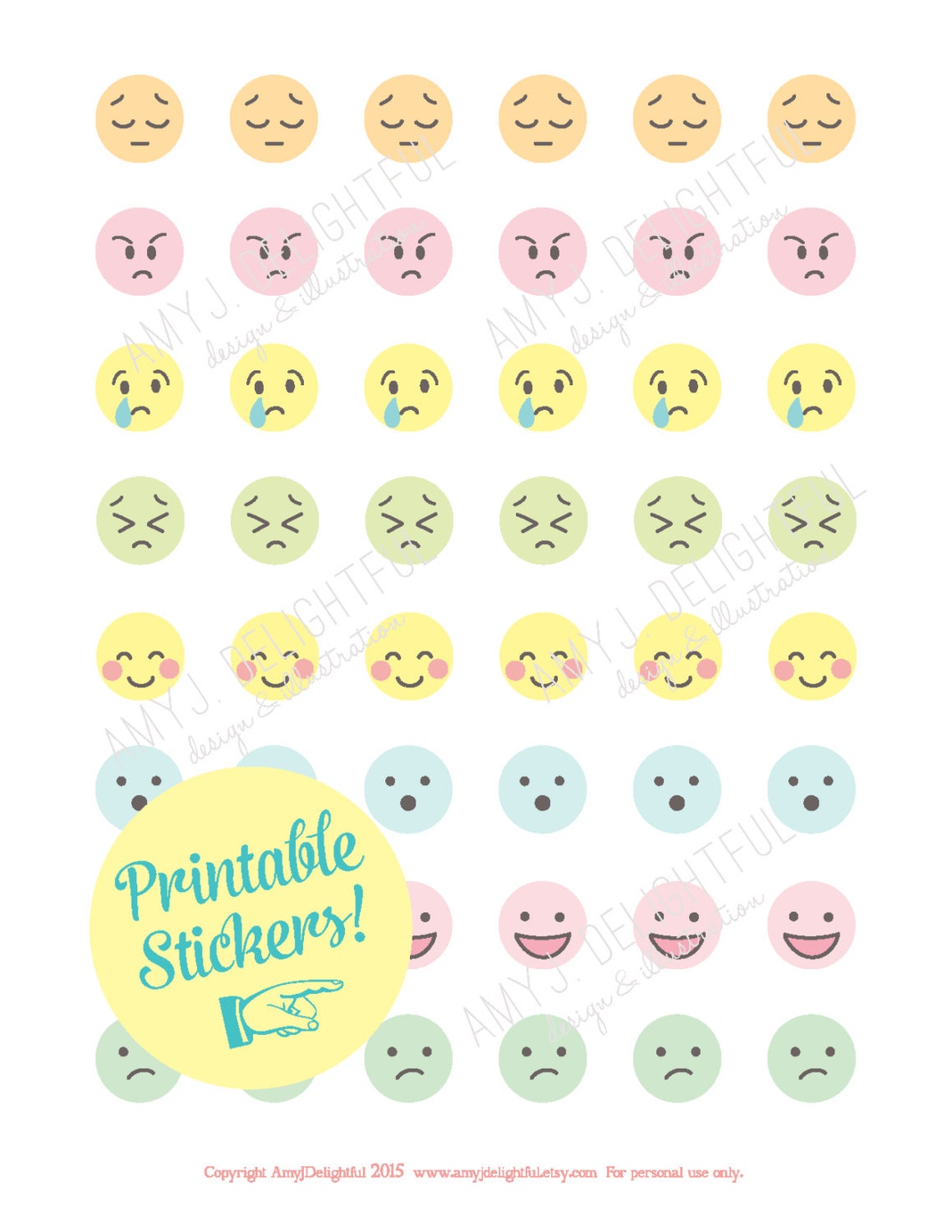 Pastel EMOTICONS Printable STICKERS Digital File Instant | Etsy
