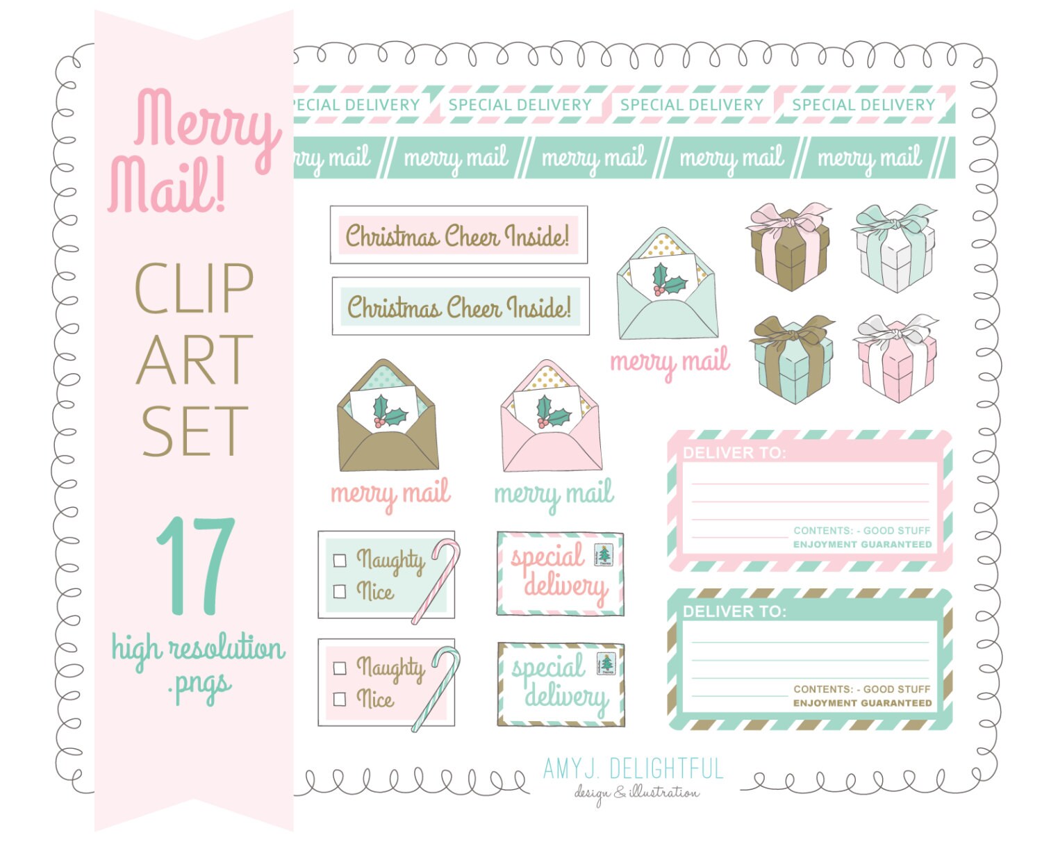 Merry Mail CLIP ART SET for personal and commercial use | Etsy