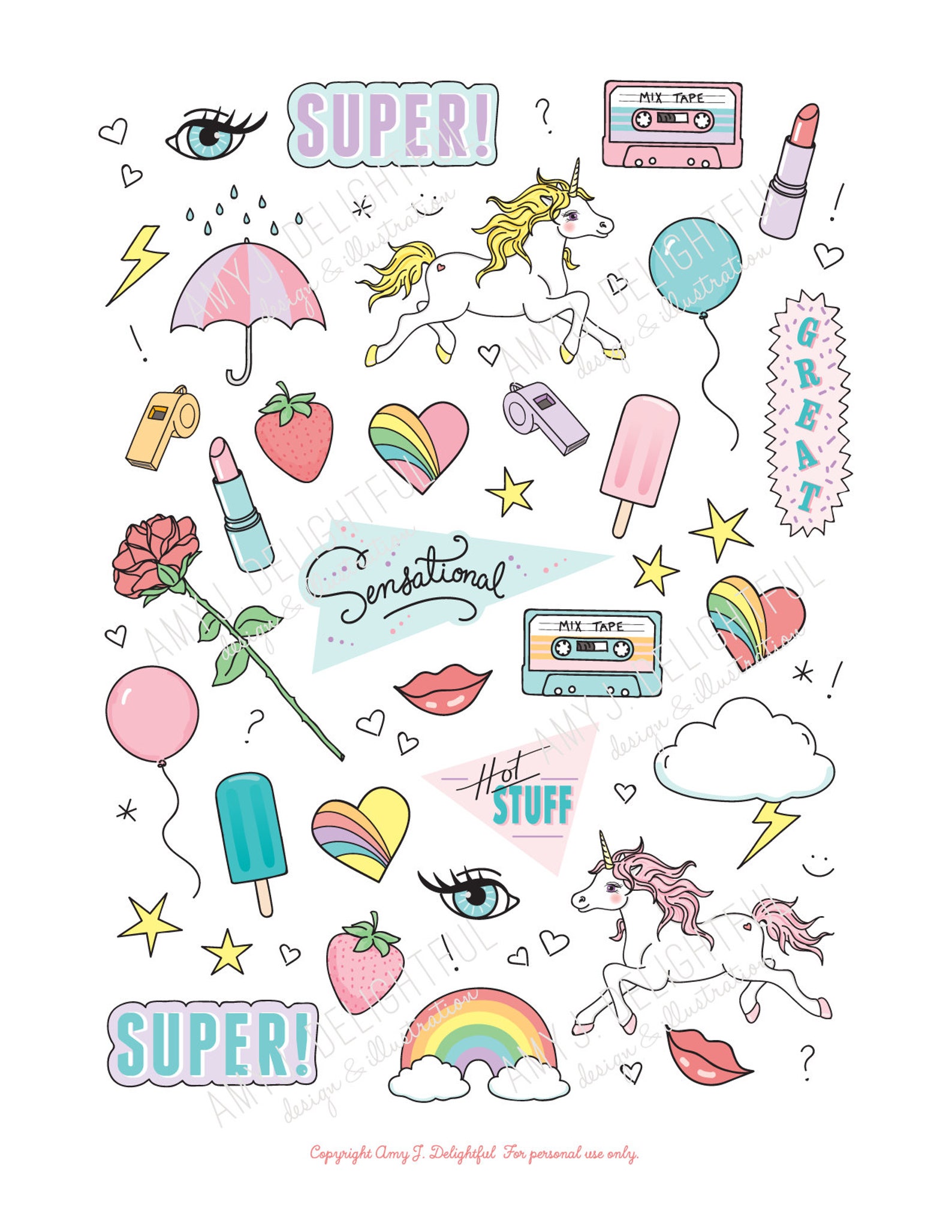 Printable 80s STICKER MIX digital File Instant | Etsy