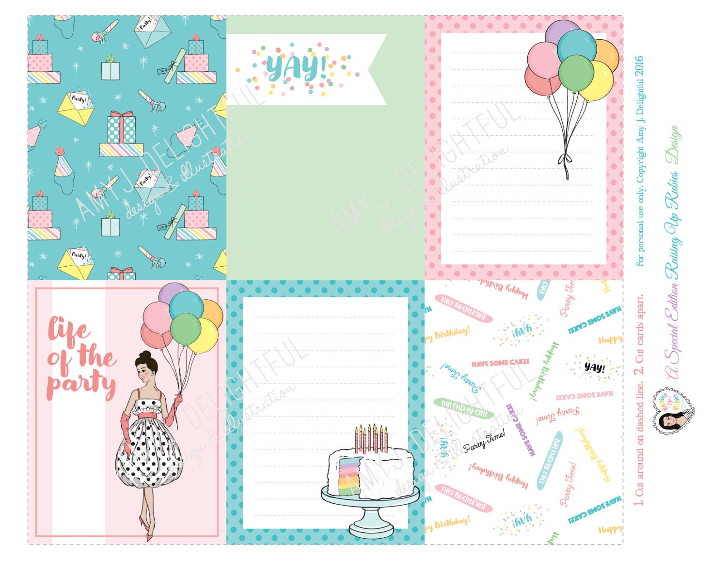Retro BIRTHDAY Party Journal cards/inserts-Digital File | Etsy