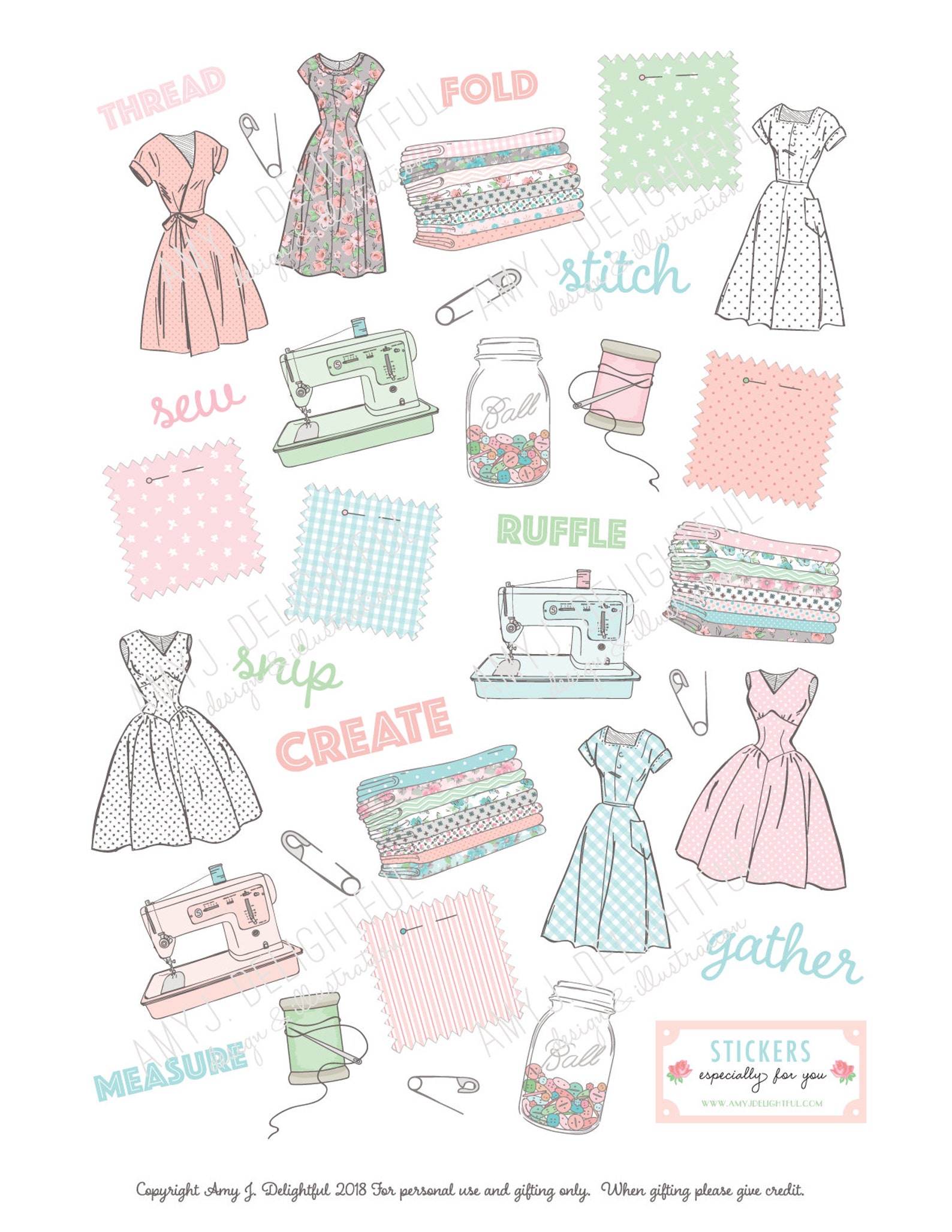 Printable SEW FASHIONABLE Stickers!-digital File Instant Download-retro ...