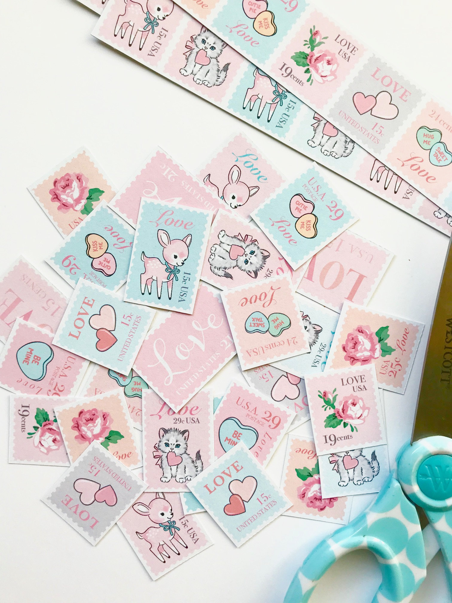 Printable LOVE Postage Stamp Style Stickers!-digital File Instant ...