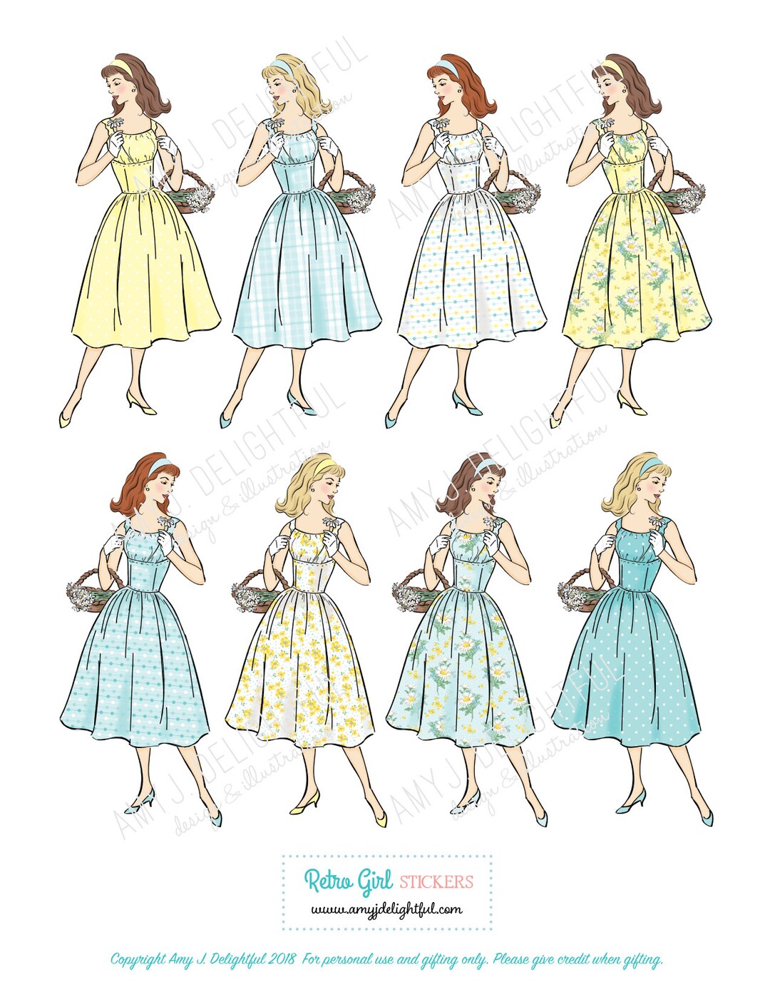 Printable DAISY Retro Girl Stickers!-digital File Instant Download ...