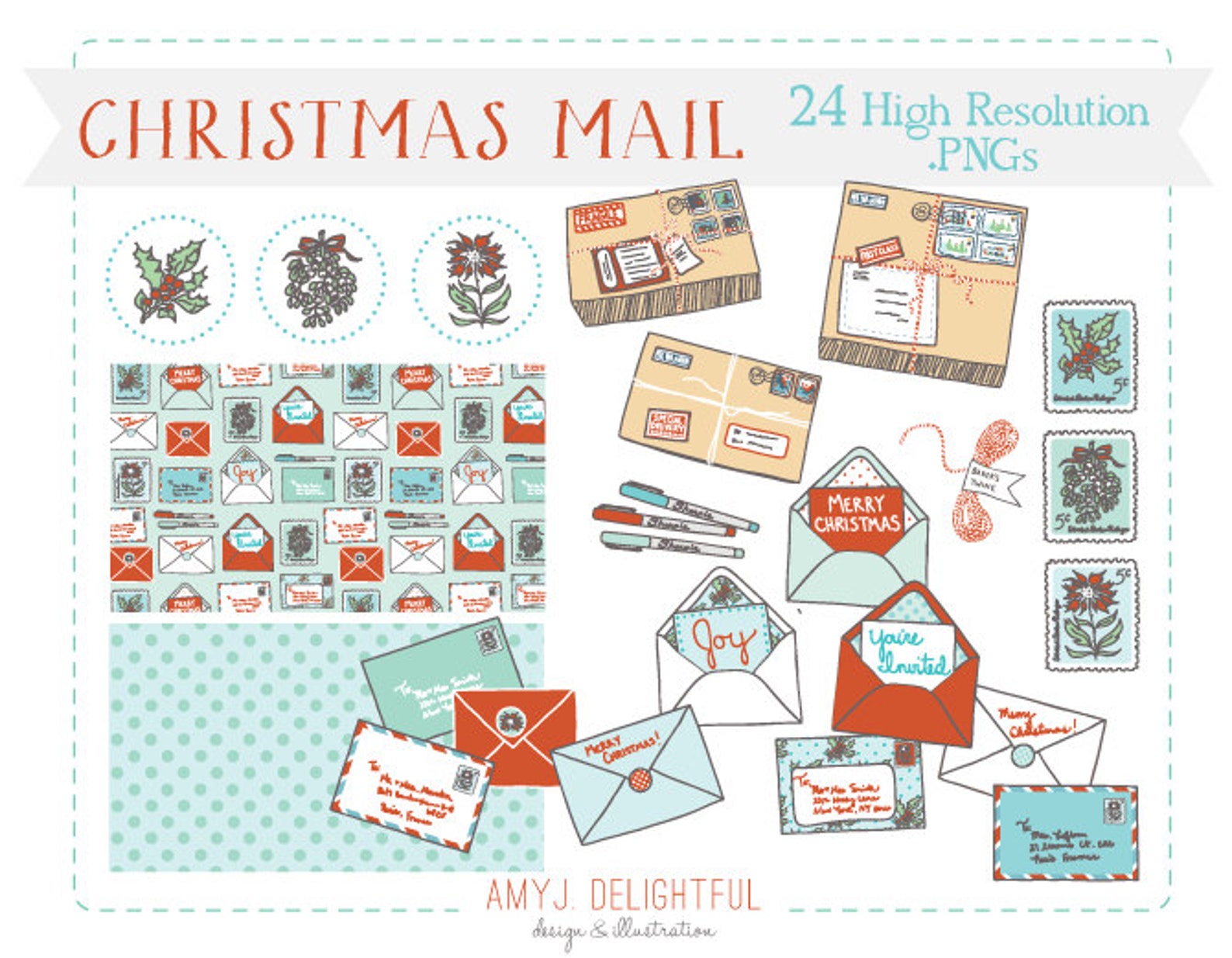 Christmas Mail and Packages CLIP ART SET for Personal and - Etsy