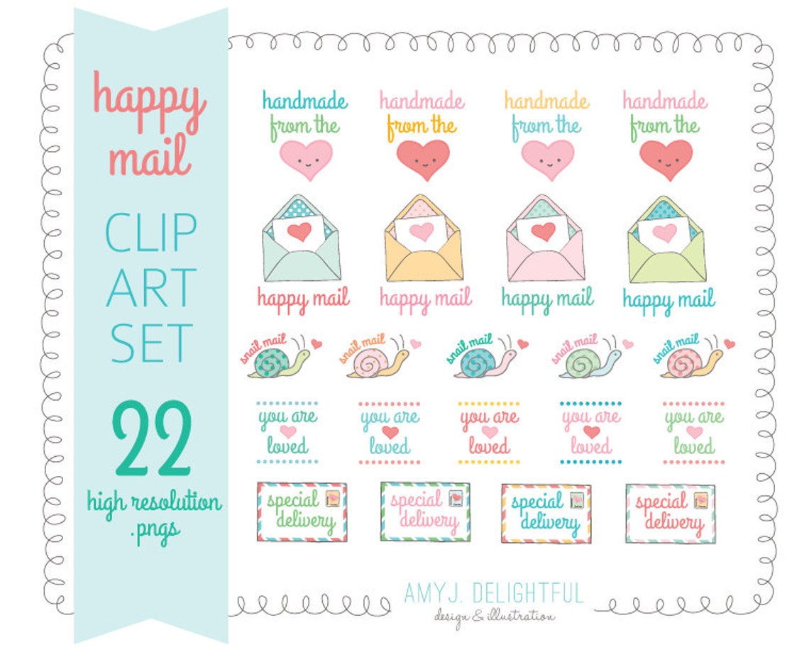 HAPPY MAIL Handmade Love Clip Art Set for Personal and - Etsy