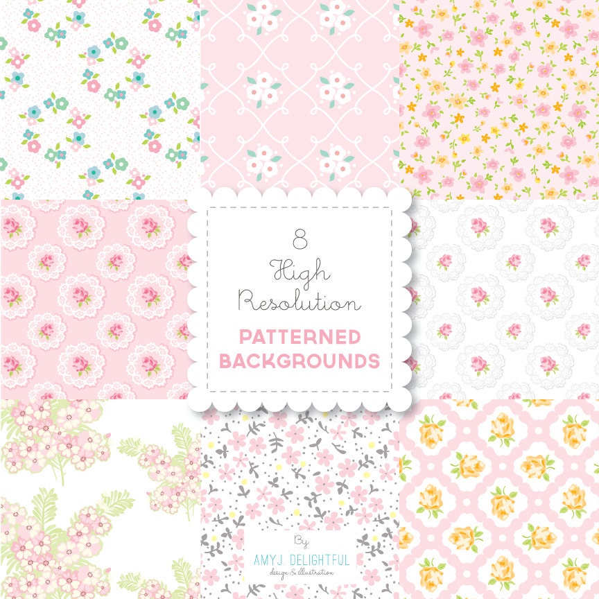 PINK Florals PATTERNED BACKGROUND set in Bright Pastels for | Etsy