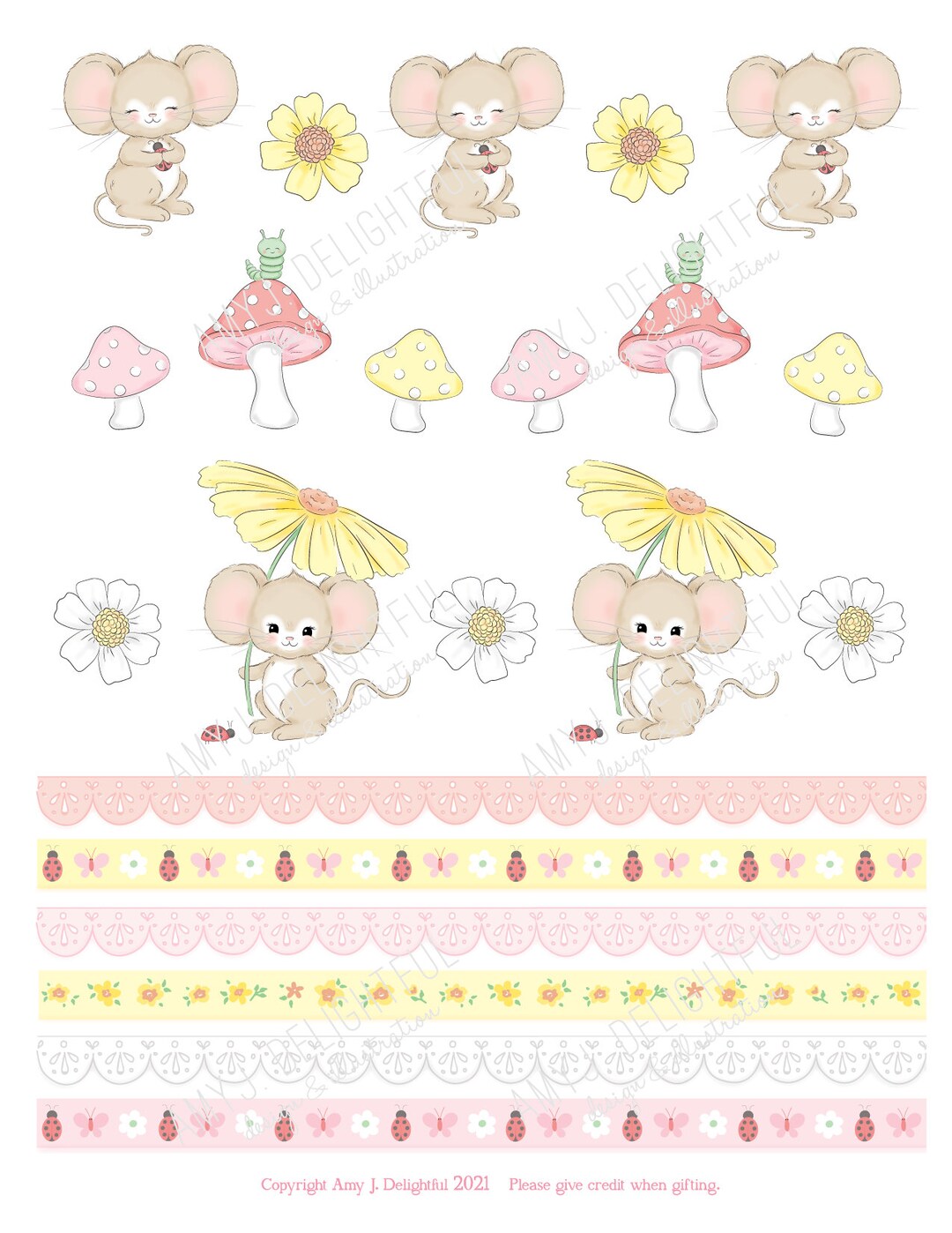 Printable Millie Mouse Stickers!-digital File Instant Download- Flowers ...