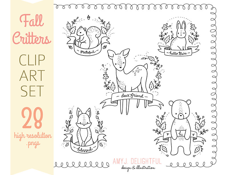 Fall Critters CLIP ART SET for personal and commercial use | Etsy