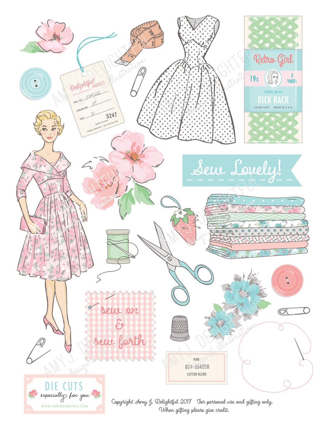 Printable SEW FASHIONABLE Die Cuts #1! Instant Download- Sewing Fashion ...