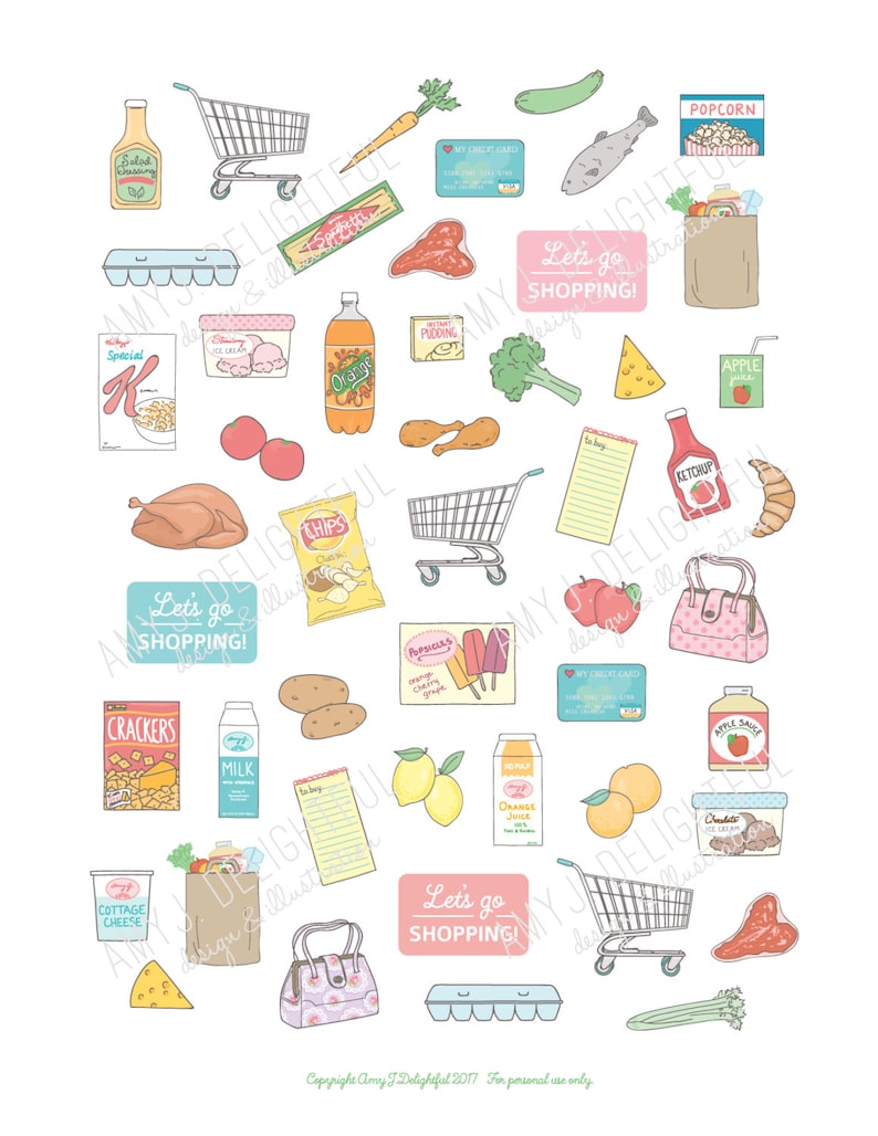 Printable GROCERY SHOPPING Stickers!-digital File Instant Download ...