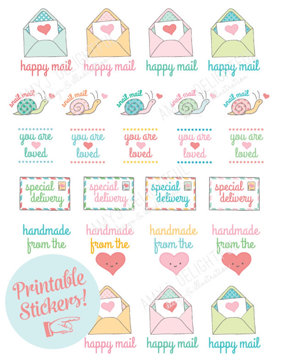 HAPPY MAIL Printable STICKERS Digital File Instant Download - Etsy