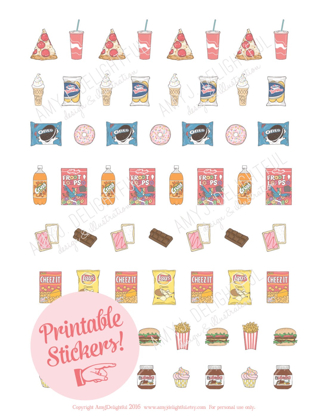 Printable JUNK FOOD Planner Stickers!-digital File Instant Download ...