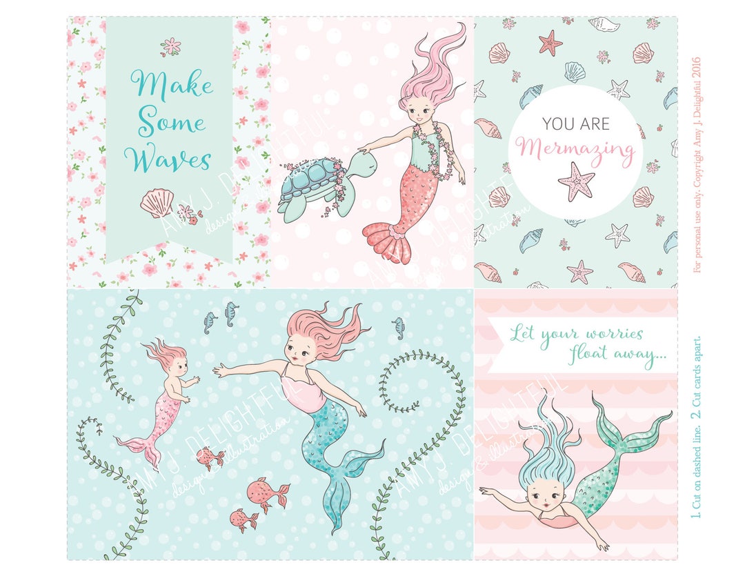 Mermaids Journal Cards/inserts-digital File Instant Download-planner ...