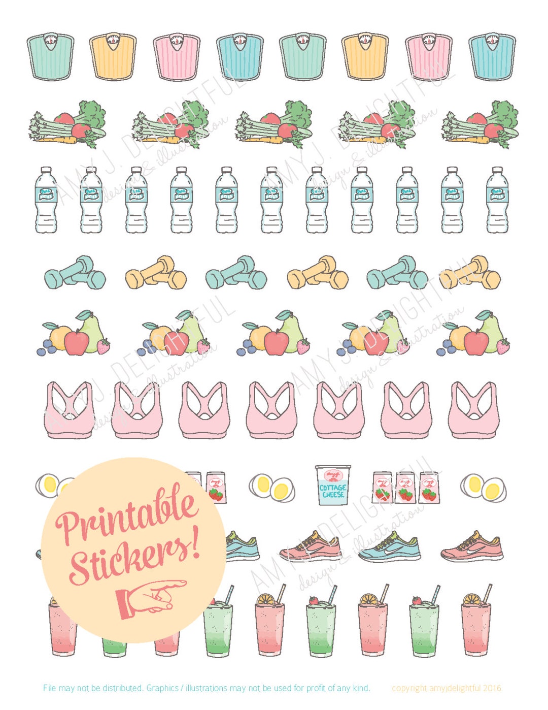 Printable HEALTH & FITNESS Stickers!-digital File Instant Download ...