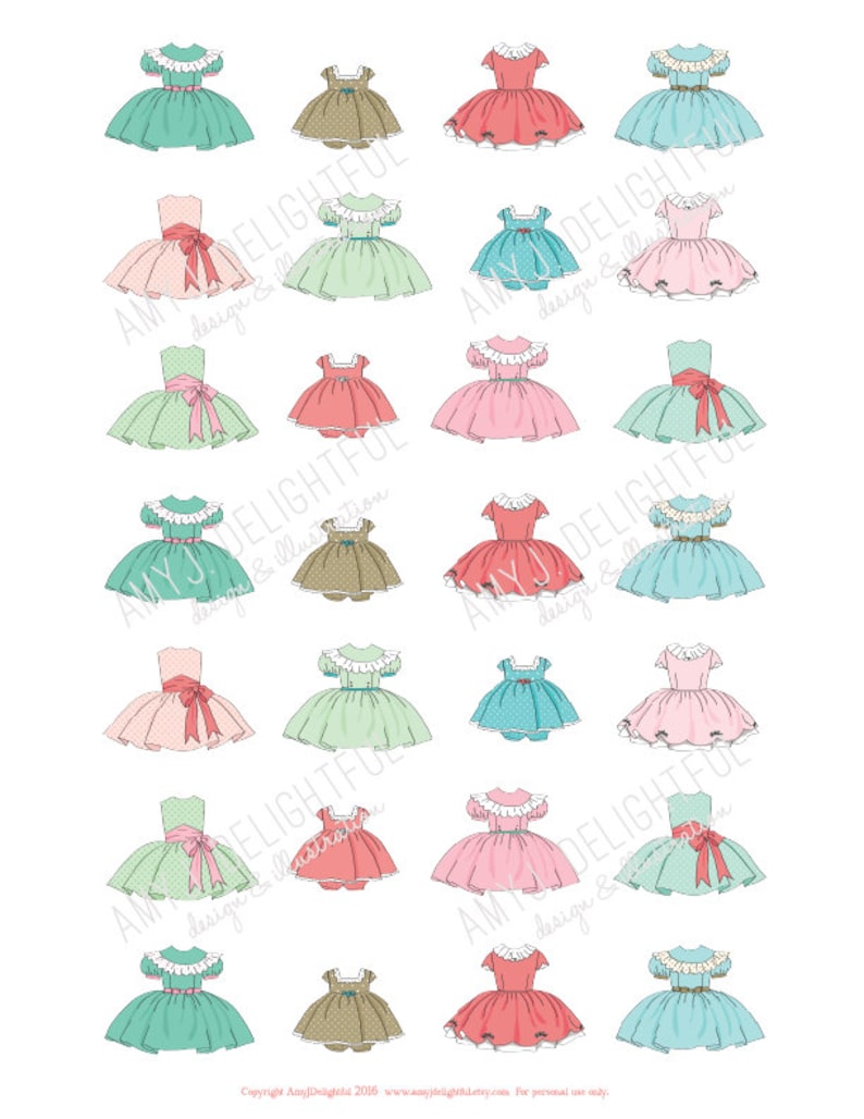 Printable Little Girl Holiday Dresses Stickers Digital File | Etsy