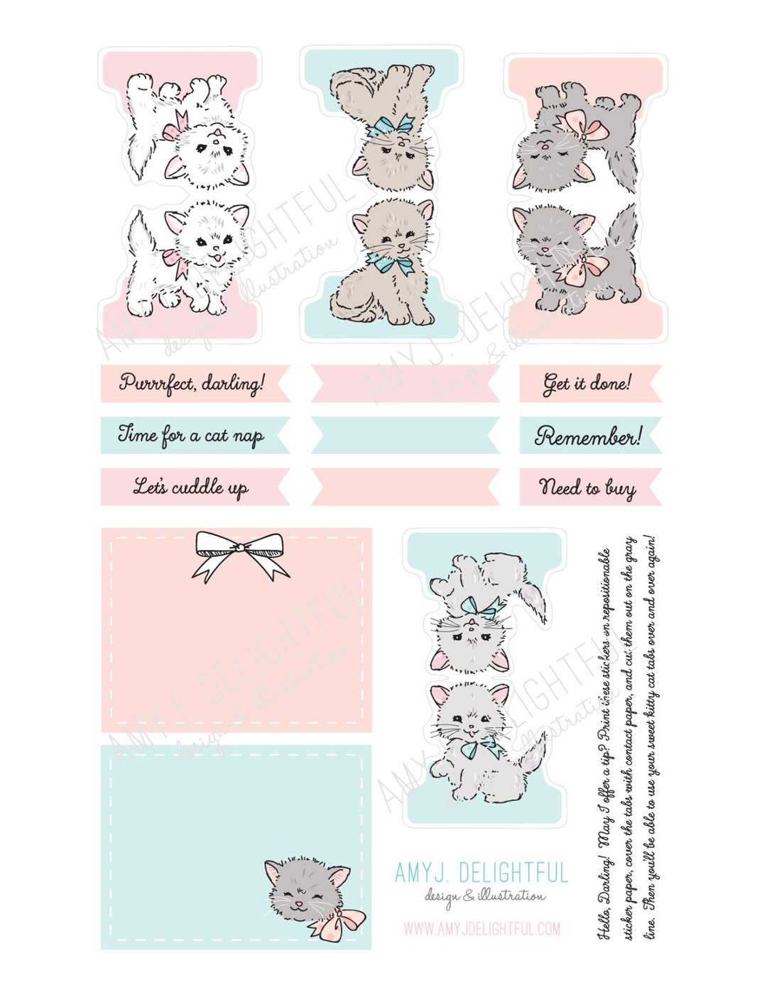 Printable Hand Drawn Kitty Cat Planner Stickers!-digital File Instant ...