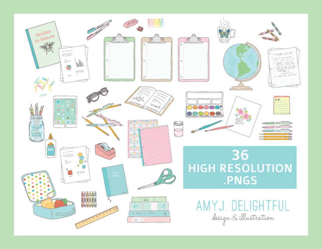 SCHOOL SUPPLIES Clip Art Set for Personal and Commercial Use- Clip ...