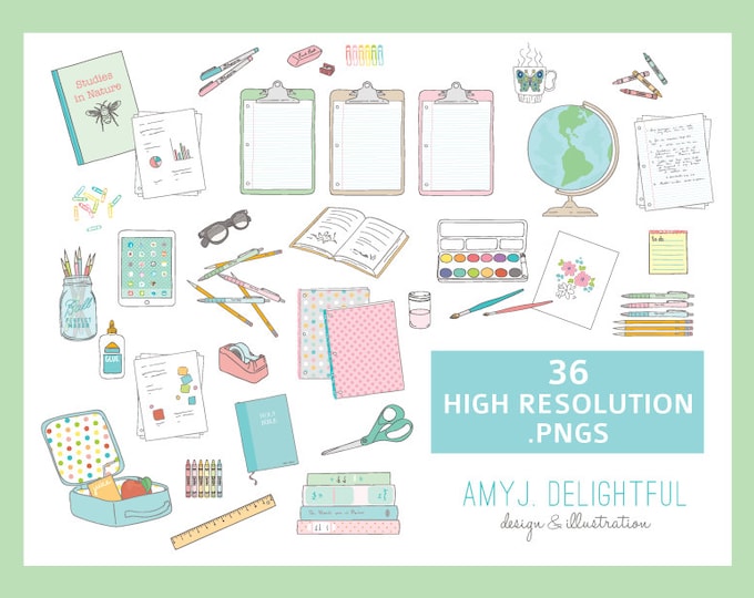SCHOOL SUPPLIES Clip Art Set for Personal and Commercial Use - Etsy