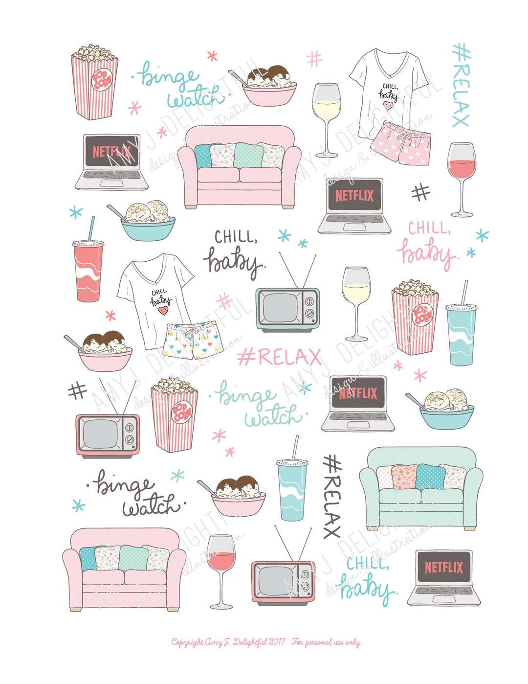 Printable Chill Night Stickers! - Digital File Instant Download- TV ...