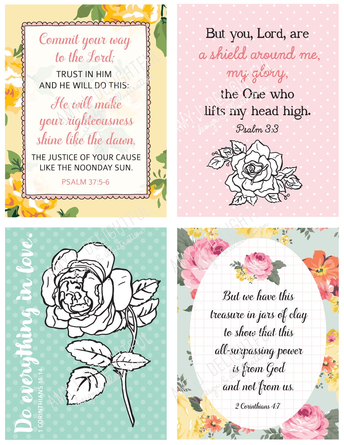Printable Floral Mini SCRIPTURE PRINTS Digital File Instant | Etsy